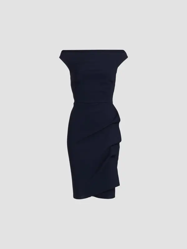 Chiara Boni La Petite Robe Melania Off-the-shoulder Side Ruched Cut Out Sheath Dress - Blue Notte