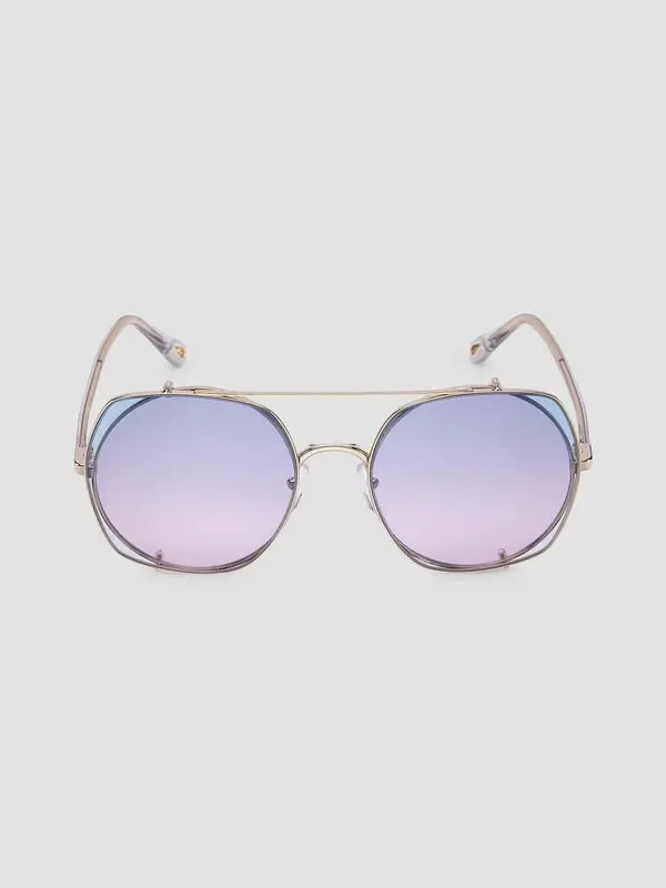 Chloé 56mm Round Sunglasses With Clip-on Aviator Lenses - Gold