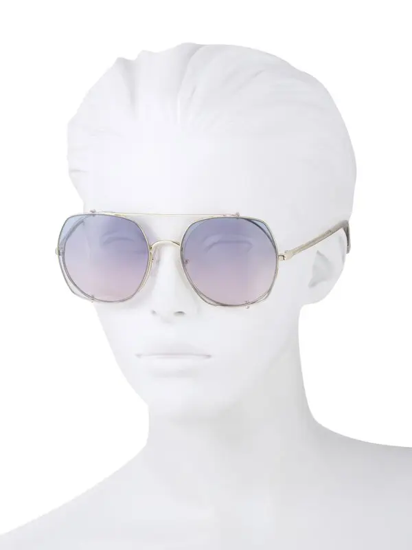 Chloé 56mm Round Sunglasses With Clip-on Aviator Lenses