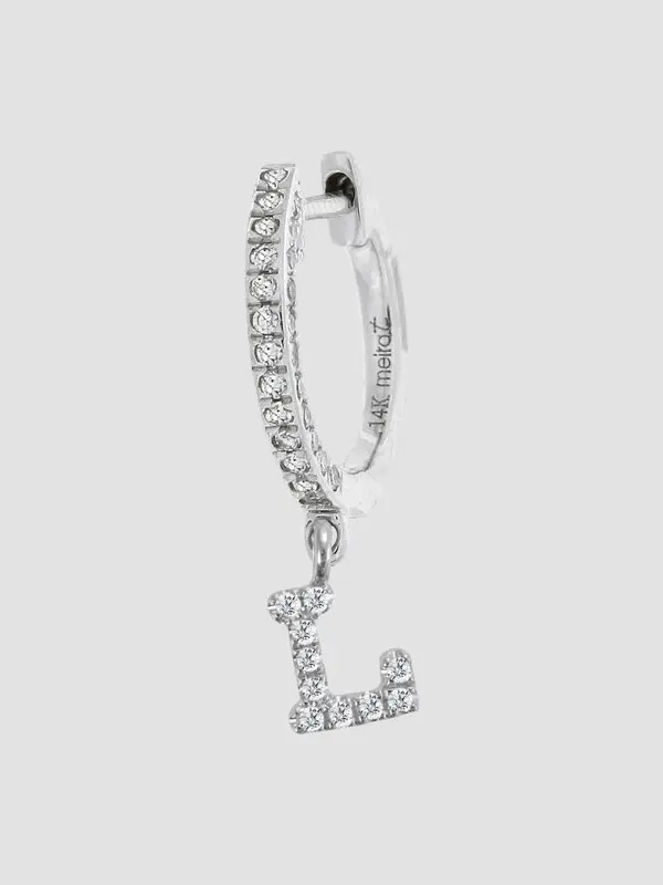 Meira T 14k White Gold Diamond Intial Single Huggie Hoop Earring - Initial L