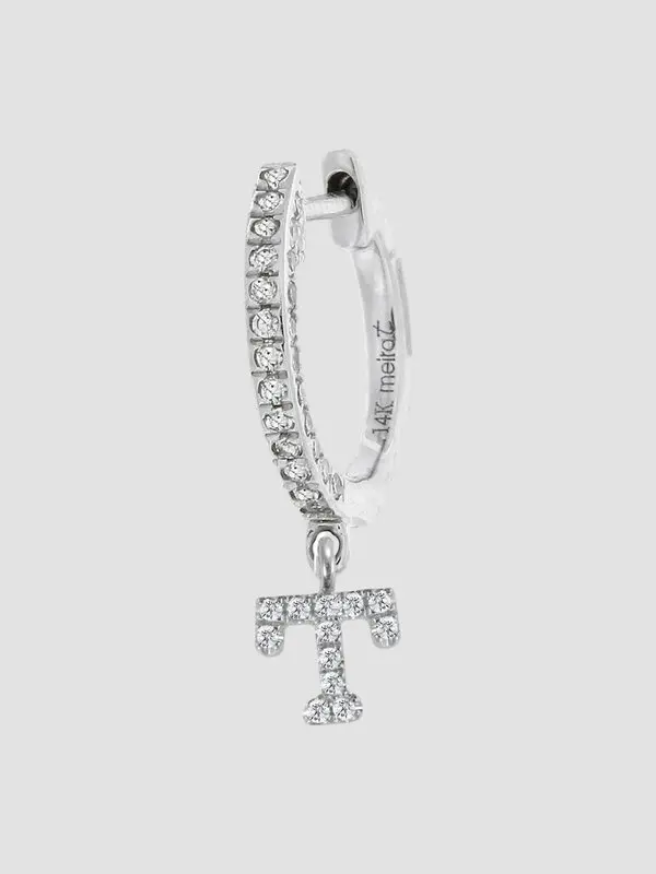 Meira T 14k White Gold Diamond Intial Single Huggie Hoop Earring - Initial T