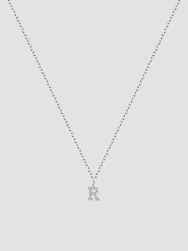 Meira T 14k White Gold Diamond Intial Pendant Necklace - Initial R