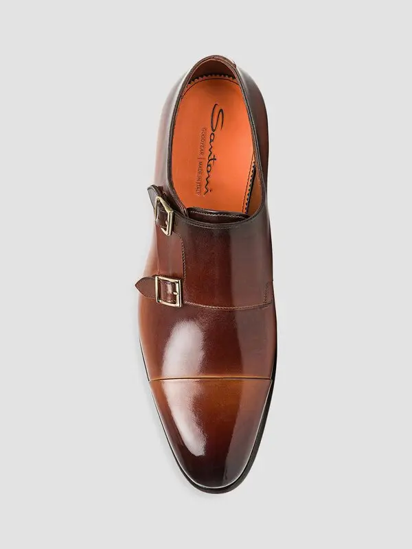 Santoni Ira Double Monk Strap Leather Dress Shoes