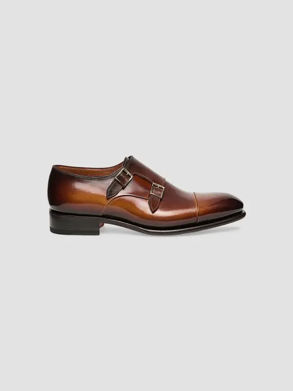 Santoni Ira Double Monk Strap Leather Dress Shoes
