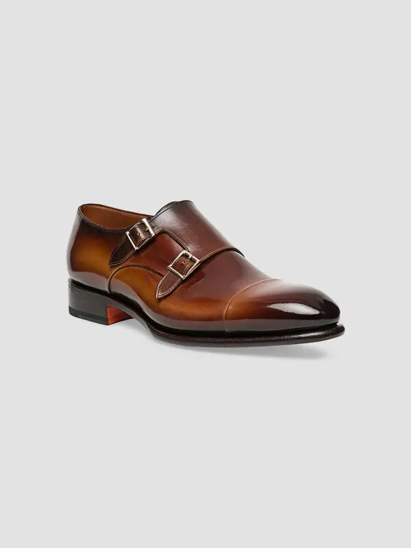 Santoni Ira Double Monk Strap Leather Dress Shoes