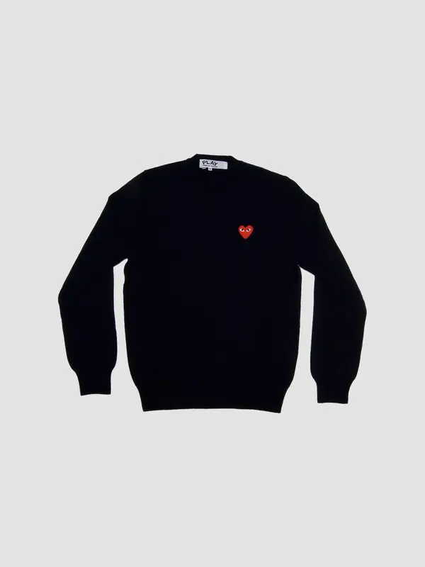 Play Comme Des Garcon Double Heart Play V-neck Sweater - Black
