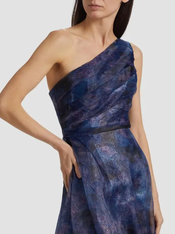 Rene Ruiz Collection Floral One-shoulder Organza Gown - Blue Print