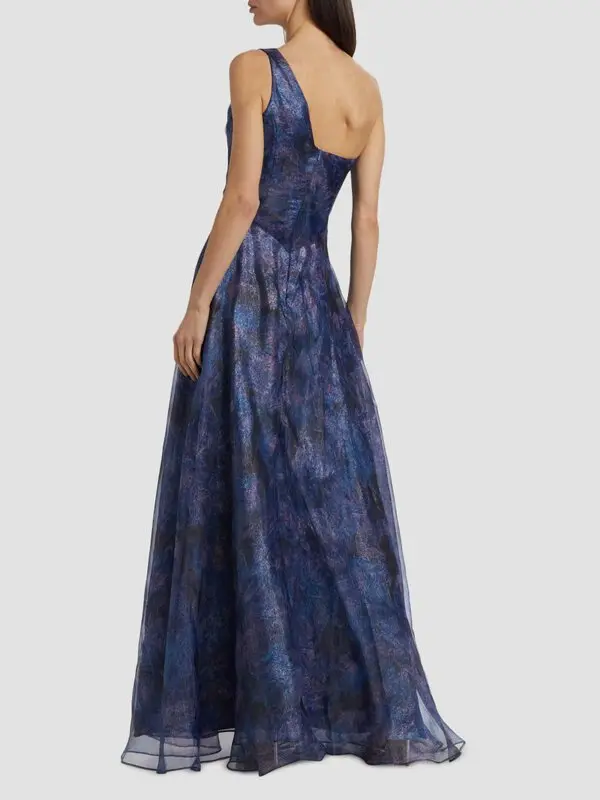Rene Ruiz Collection Floral One-shoulder Organza Gown - Blue Print