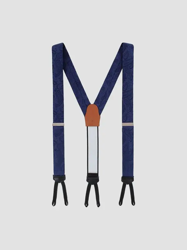 Trafalgar Banbury Paisley Silk Suspenders - Navy