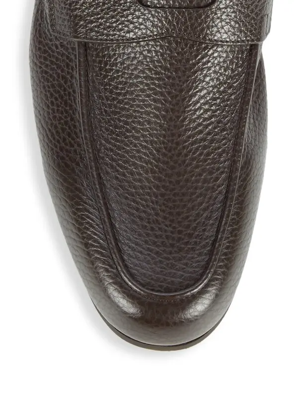 John Lobb Thorne Pebble-grained Leather Penny Loafers - Dark Brown