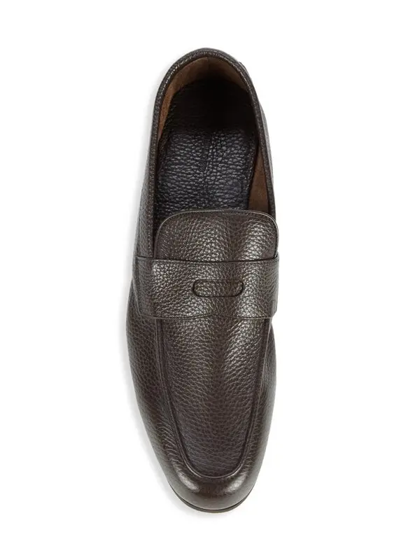 John Lobb Thorne Pebble-grained Leather Penny Loafers - Dark Brown
