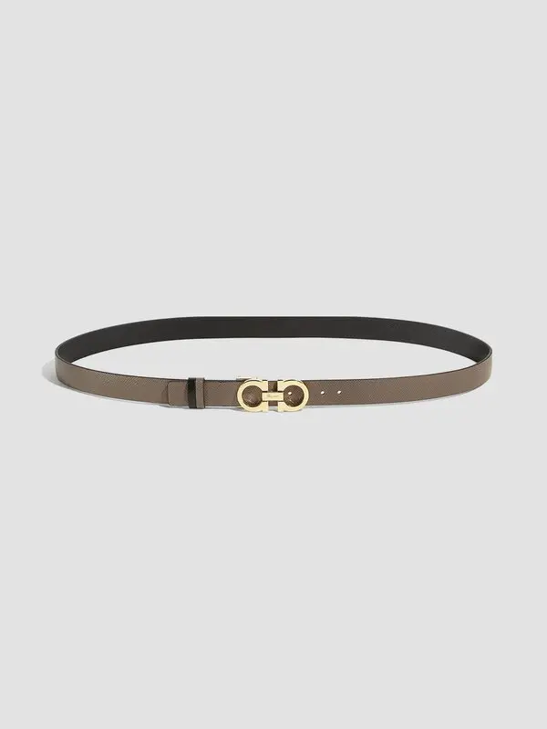 FERRAGAMO Gancini Adjustable Cut-to-size Reversible Hammered Leather Belt - Caraway Se