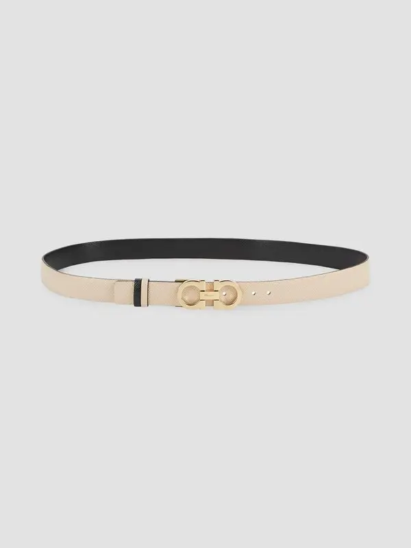 FERRAGAMO Gancini Adjustable Cut-to-size Reversible Hammered Leather Belt - Macadamia
