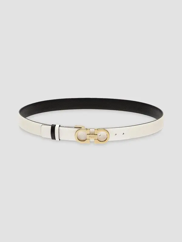 FERRAGAMO Donna Gancini Buckle Reversible Leather Belt - Bone