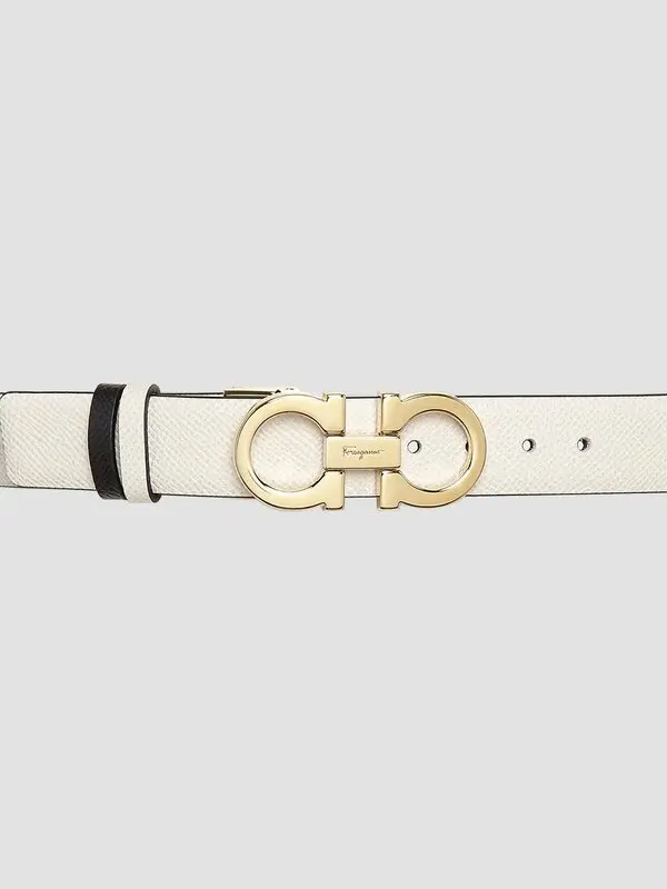 FERRAGAMO Donna Gancini Buckle Reversible Leather Belt - Bone