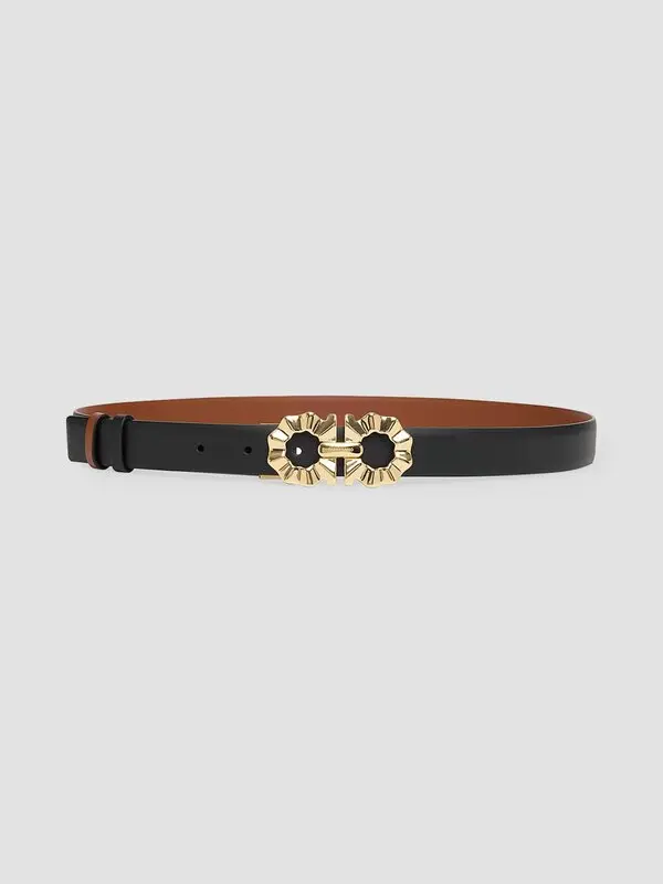 FERRAGAMO Donna Gancini Buckle Reversible Leather Belt - Nero