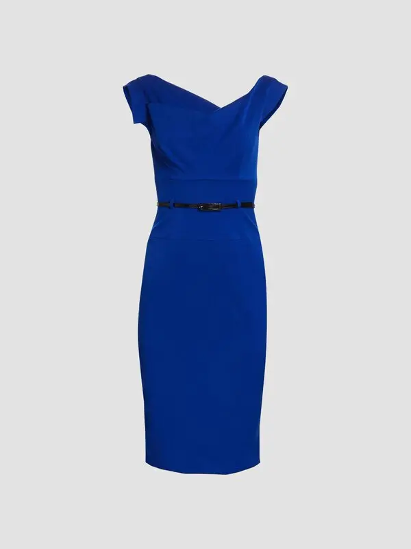 Black Halo Jackie Belted Sheath Dress - Cobalt
