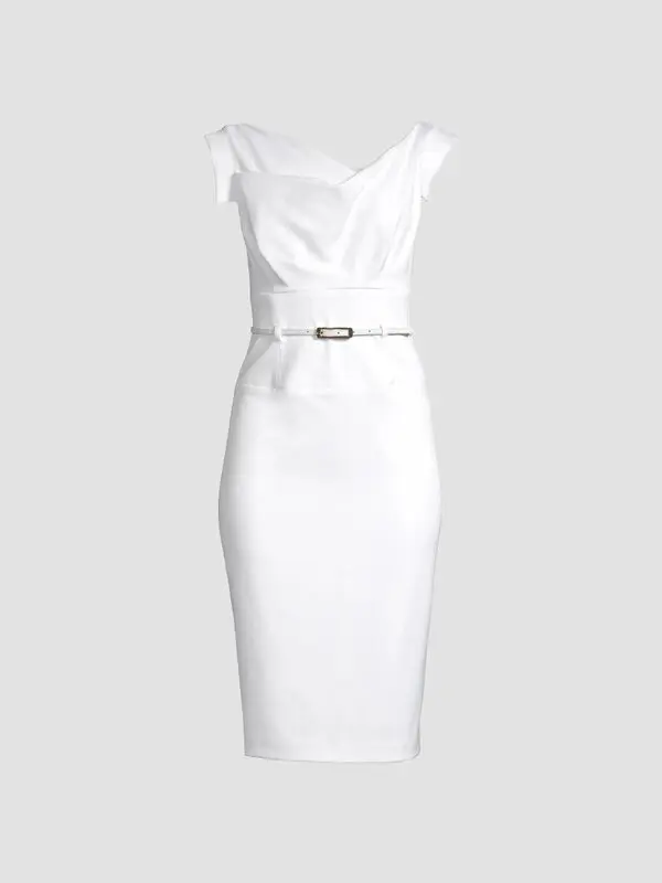 Black Halo Jackie Belted Sheath Dress - White