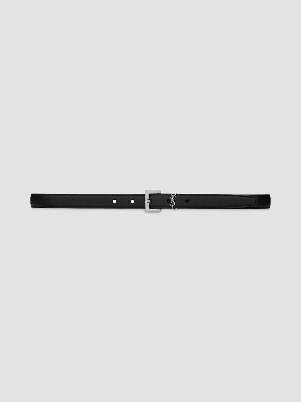 Saint Laurent Cassandre Thin Belt With Square Buckle In Grained Leather