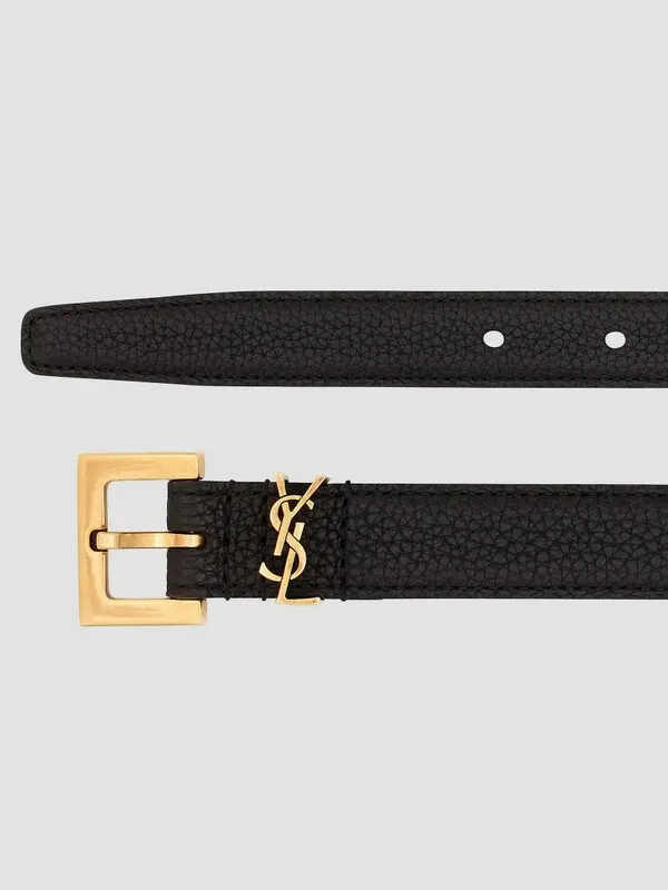 Saint Laurent Cassandre Thin Belt With Square Buckle In Grained Leather
