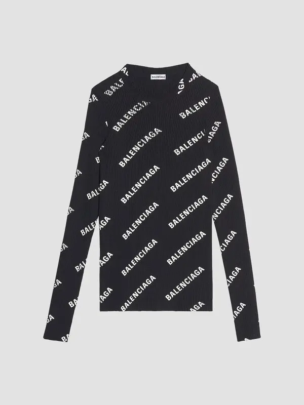 Balenciaga Allover Logo Crewneck Sweater - Black White