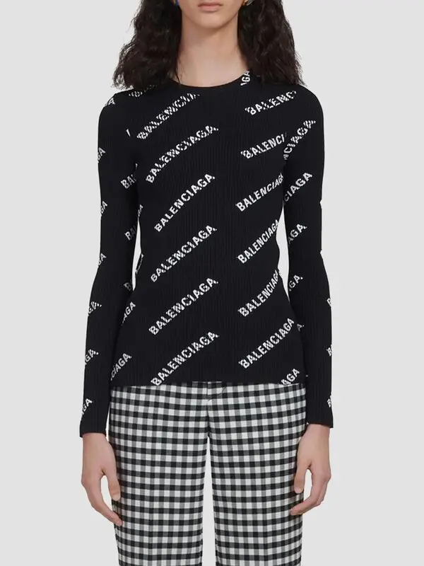 Balenciaga Allover Logo Crewneck Sweater