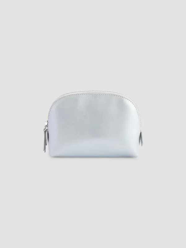 ROYCE NEW YORK Compact Leather Cosmetic Bag - Silver
