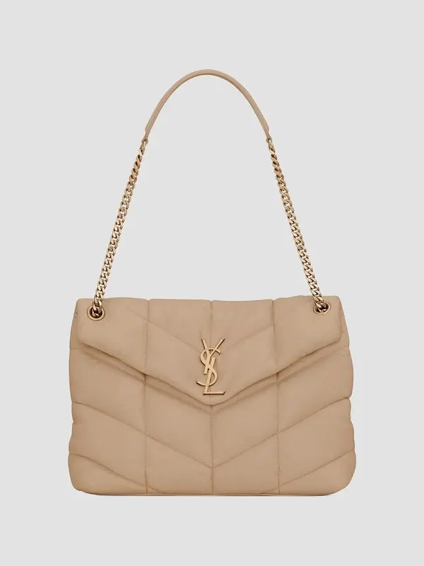 Saint Laurent Puffer Leather Shoulder Bag - Dark Beige