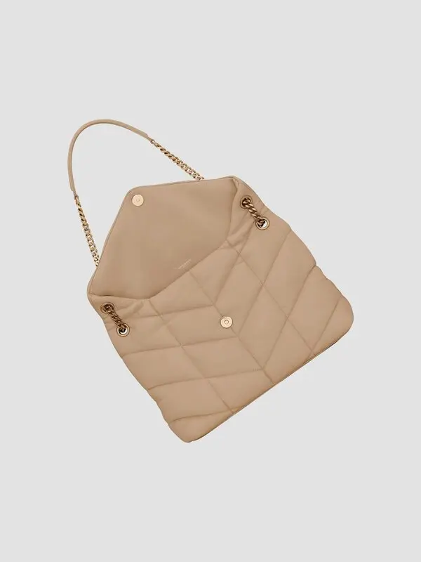 Saint Laurent Puffer Leather Shoulder Bag - Dark Beige