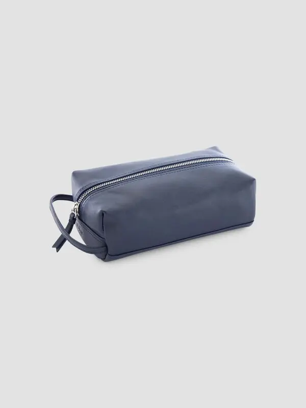 ROYCE NEW YORK Compact Leather Toiletry Bag - Navy Blue