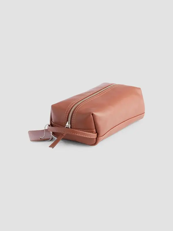 ROYCE NEW YORK Compact Leather Toiletry Bag - Tan