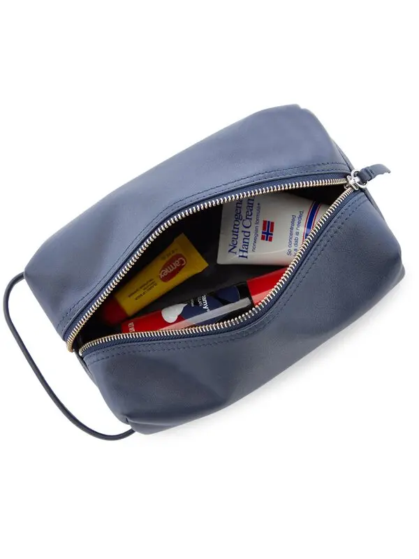 ROYCE NEW YORK Compact Leather Toiletry Bag - Tan