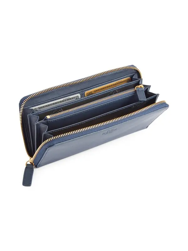 ROYCE NEW YORK Rfid-blocking Zip-around Leather Wallet - Navy Blue