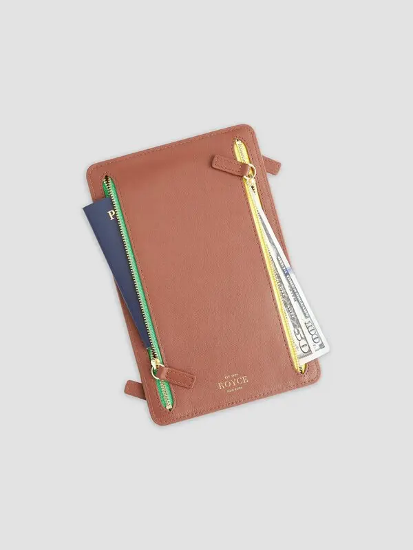 ROYCE NEW YORK Rfid-blocking 4-zip Leather Travel Organizer - Tan