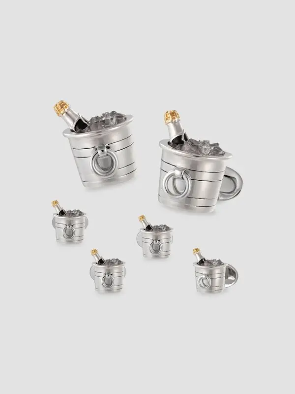 JAN LESLIE 6-piece Sterling Champagne Bucket Cufflink & Shirt Stud Set - Silver