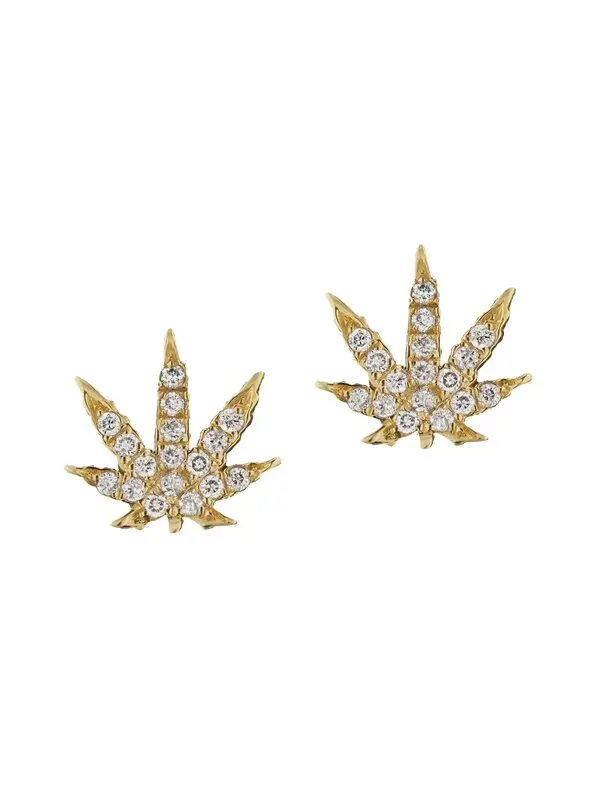 Sorellina 18k Yellow & Diamond Cannabis Stud Earrings - Gold