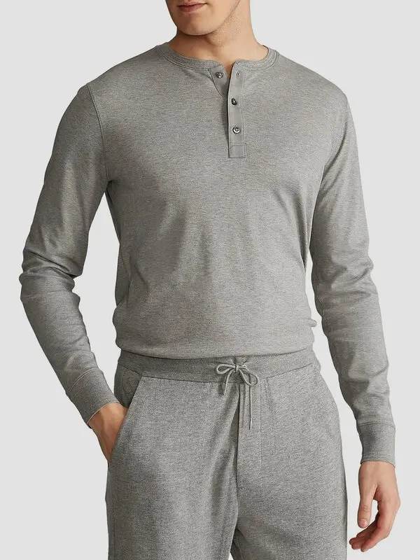 Ralph Lauren Purple Label Long-sleeve Cotton Henley T-shirt - Light Grey