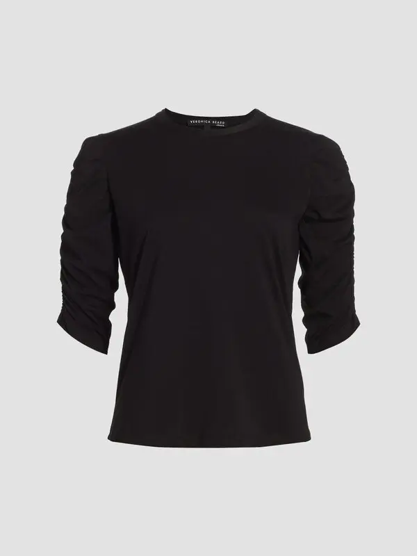 Veronica Beard Waldorf Ruched-sleeve T-shirt - Black
