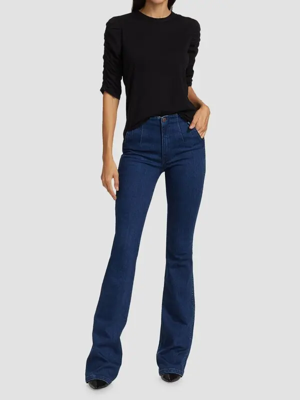 Veronica Beard Waldorf Ruched-sleeve T-shirt - Black