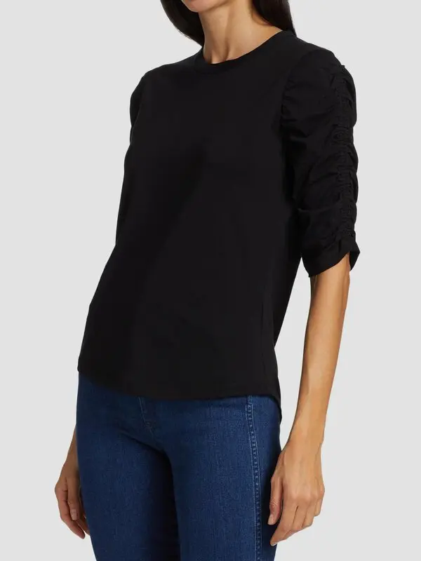 Veronica Beard Waldorf Ruched-sleeve T-shirt - Black