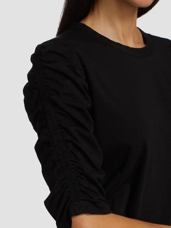 Veronica Beard Waldorf Ruched-sleeve T-shirt - Black