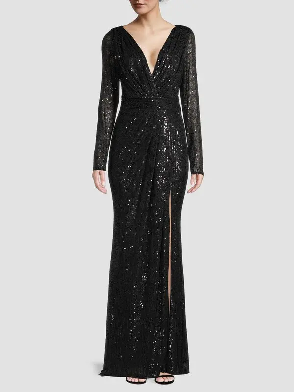 Mac Duggal Sequined Evening Gown - Black