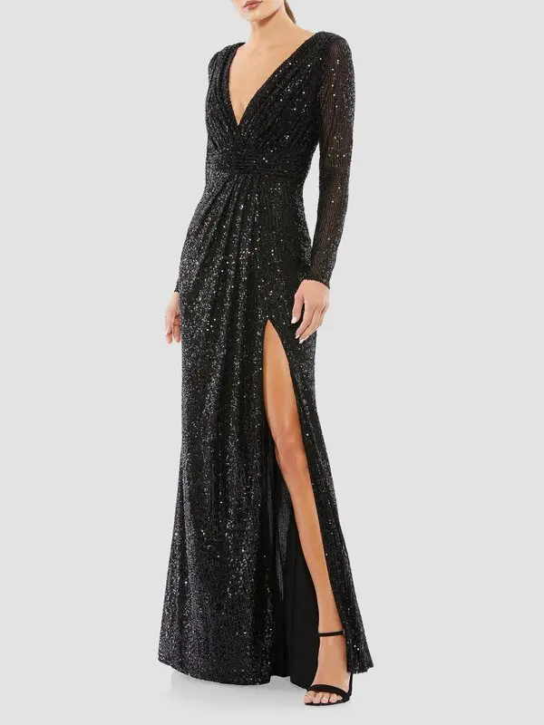Mac Duggal Sequined Evening Gown - Black