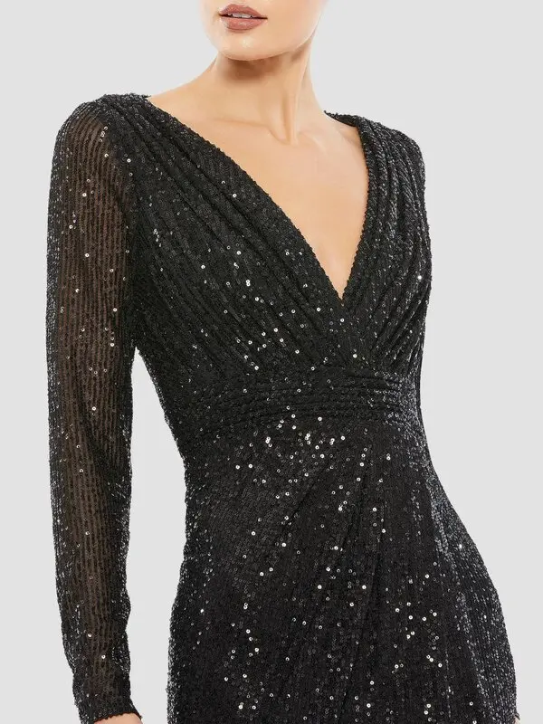 Mac Duggal Sequined Evening Gown - Black