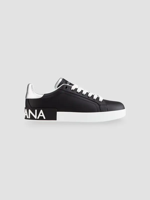 Dolce & Gabbana Portofino Logo Leather Sneakers - Nero Argento