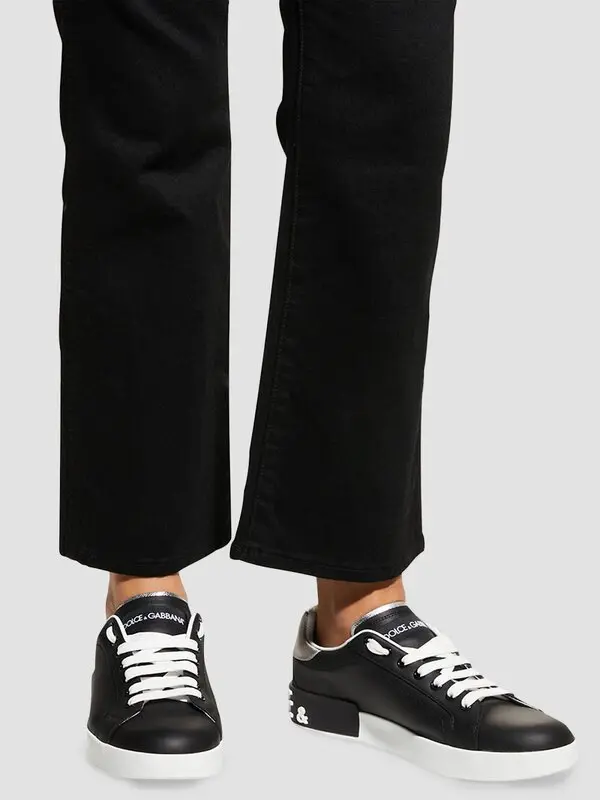 Dolce & Gabbana Portofino Logo Leather Sneakers - Nero Argento
