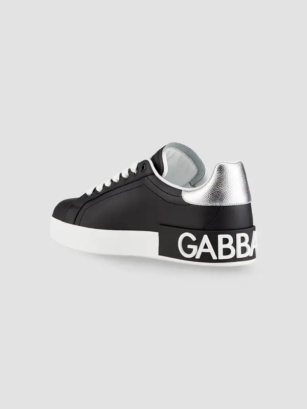 Dolce & Gabbana Portofino Logo Leather Sneakers - Nero Argento