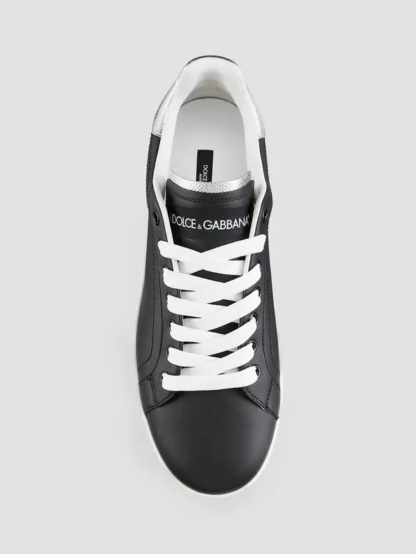 Dolce & Gabbana Portofino Logo Leather Sneakers - Nero Argento