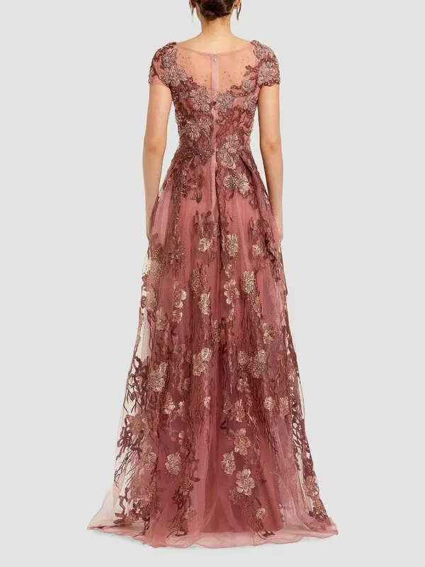 Mac Duggal Cap-sleeve Floral A-line Gown