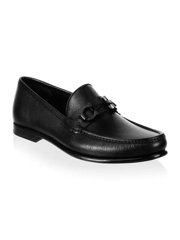 FERRAGAMO Gancini Crown Bit Leather Loafers